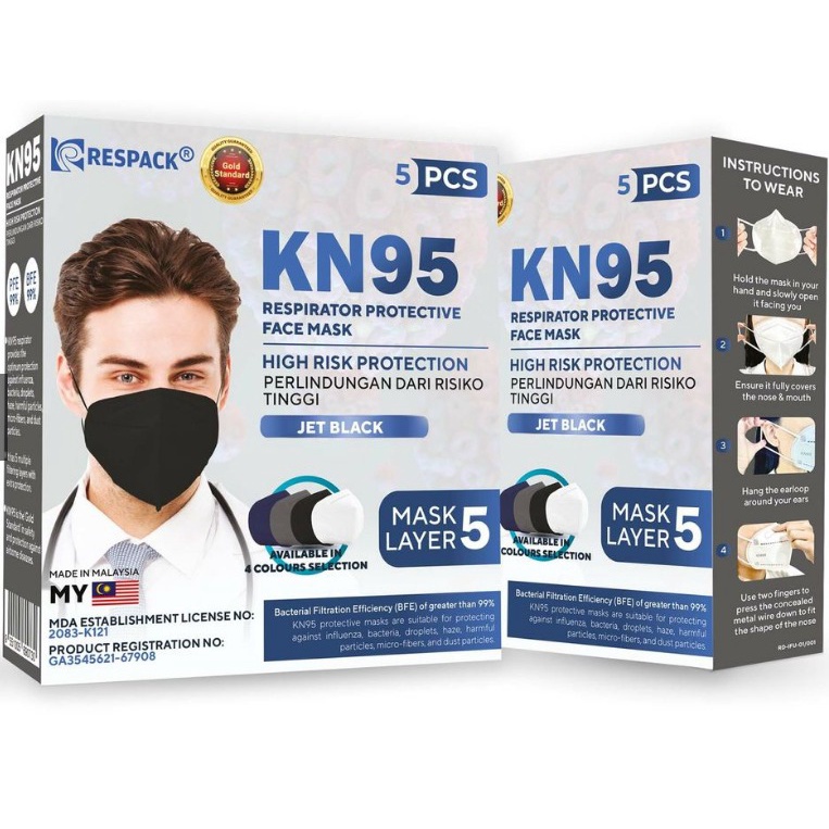 Respack KN95 Respirator Protective Face Mask 20's (Ultra White/Black ...