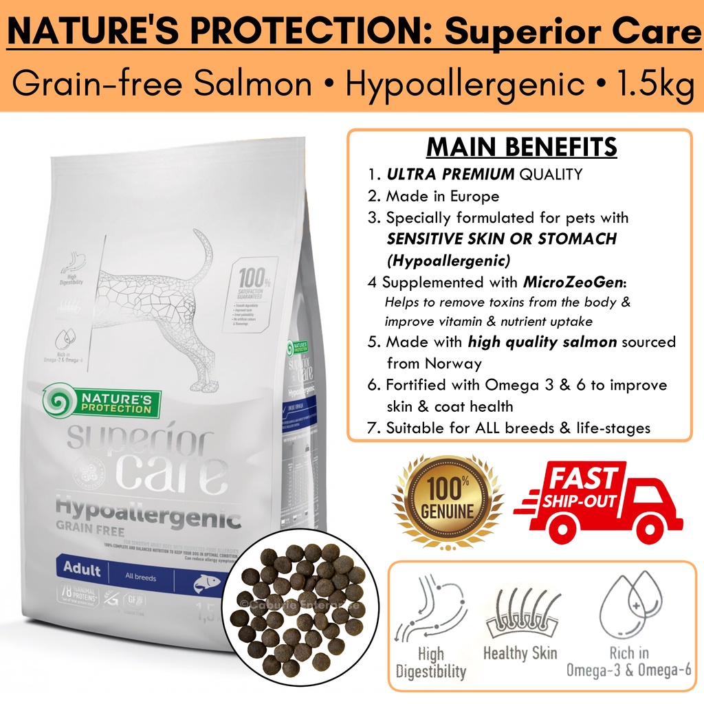 NATURE'S PROTECTION: Hypoallergenic (1.5kg) - Grain-free, SALMON dry ...