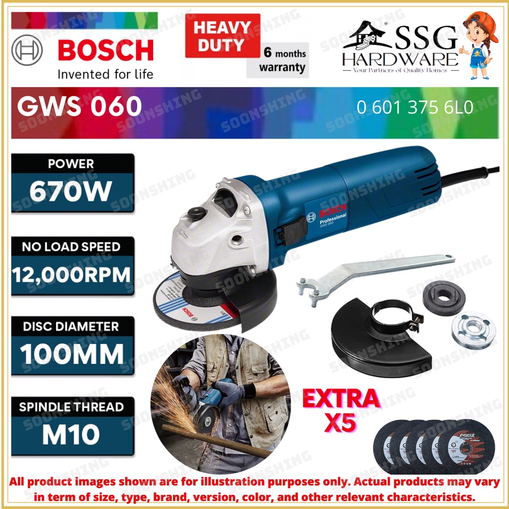100% Original BOSCH GWS 060 4'' Professional Angle Grinder / Mesin ...