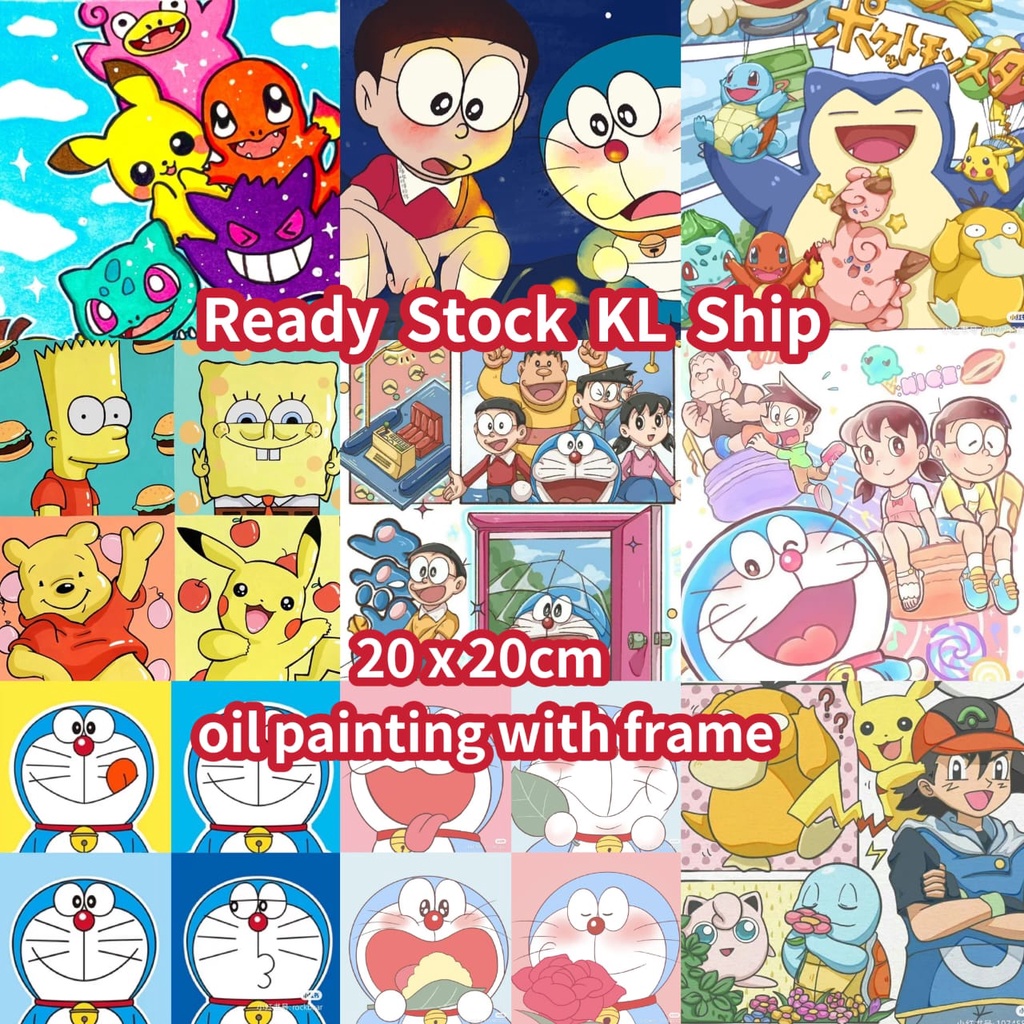Doraemon and Pikachu Family 20*20cm Diy Digital Oil Painting by Numbers ...