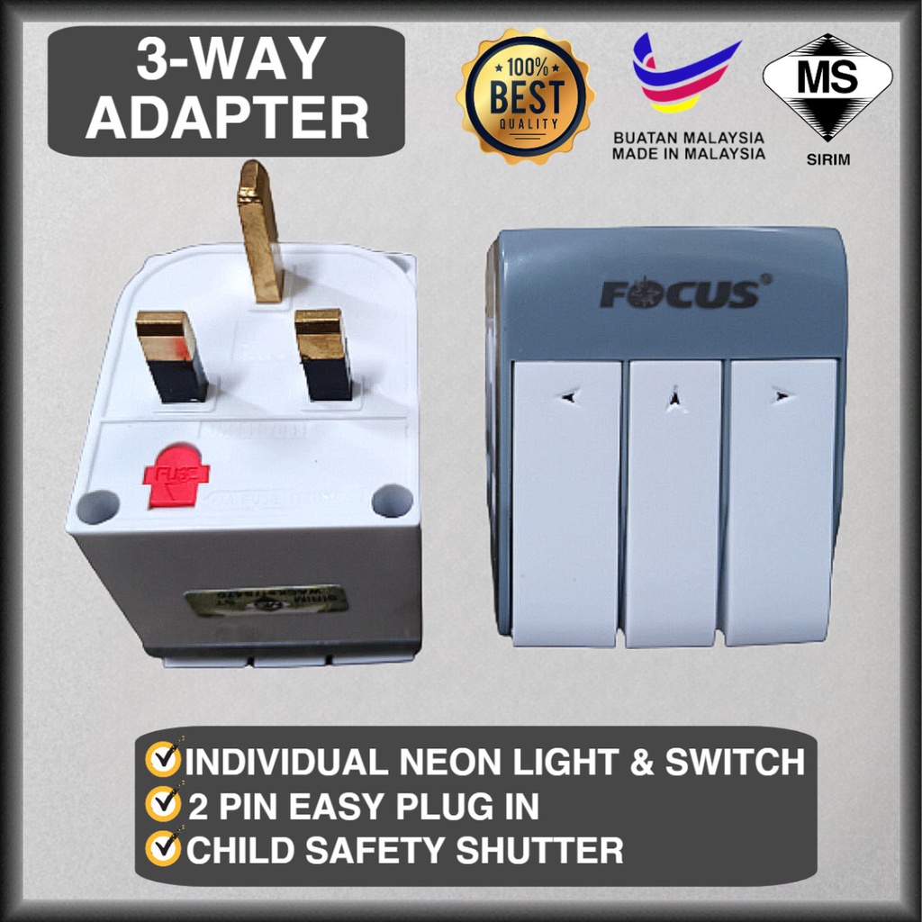 [SIRIM] 3 Way Adapter Multi Adapter Extension Switch Socket Multi Plug ...