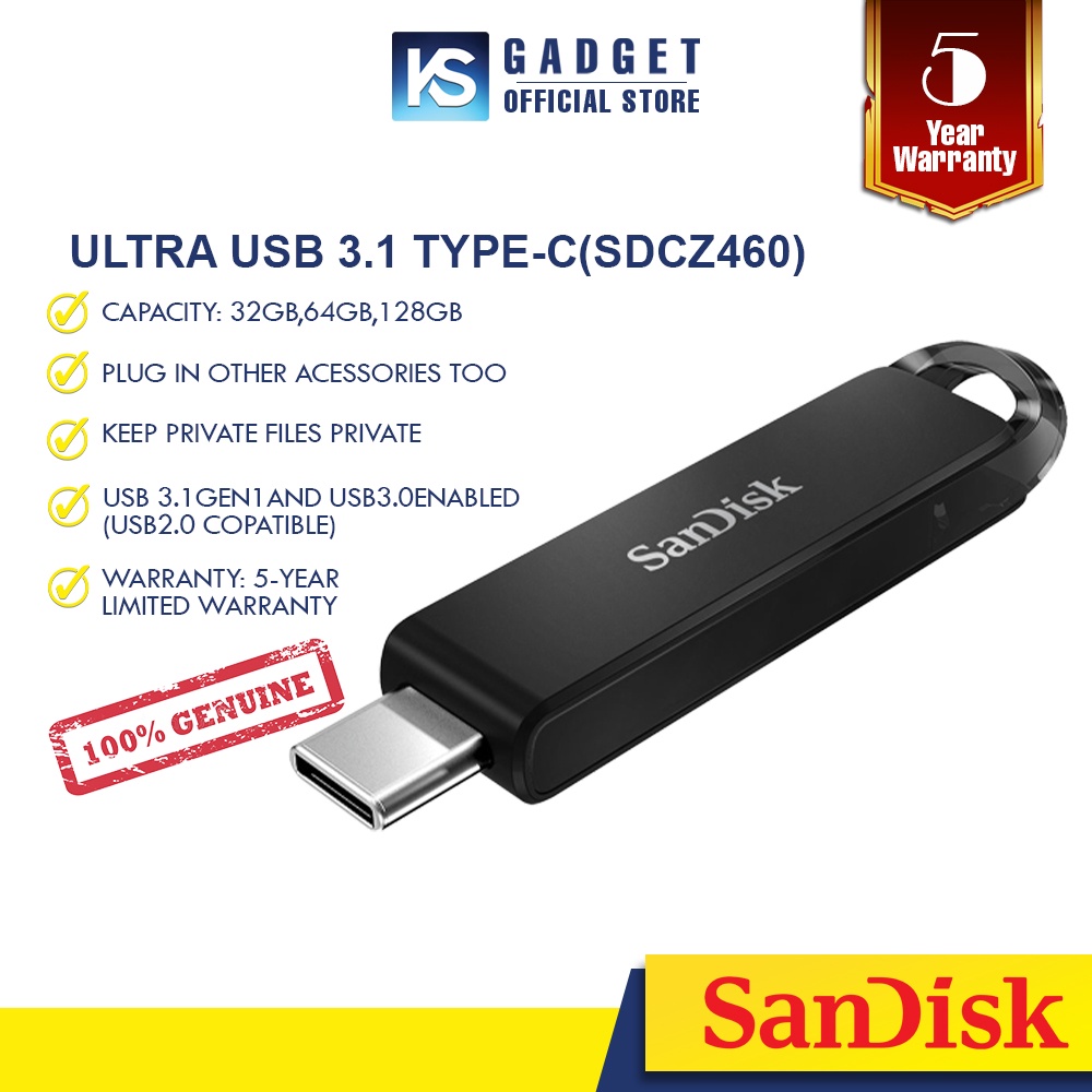 SanDisk Ultra USB 3.1 Type-C Flash Drive SDCZ460 - (32GB/64GB/128GB ...