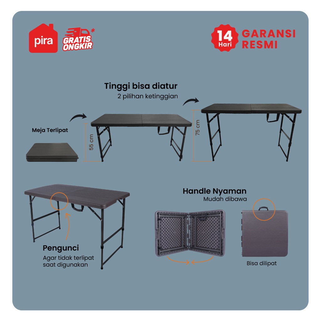 Pira - Folda FT118 Multipurpose Table/Outdoor Folding Table/Garden Table With Adjustable Legs ...