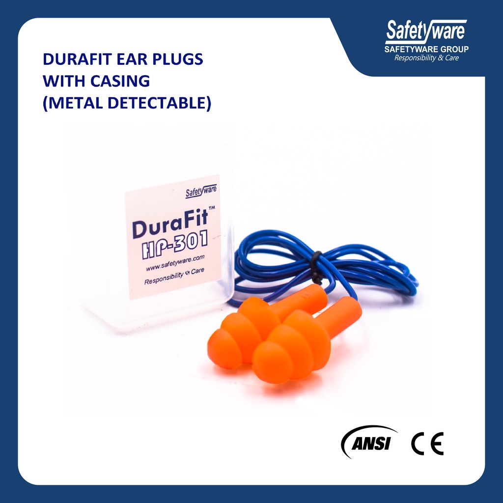 Safetyware HP301 DuraFit Corded Ear Plugs with Casing (Metal Detectable ...