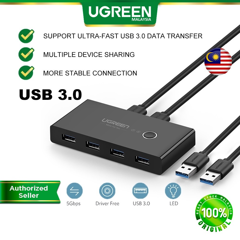 UGREEN USB 3.0 Switch Selector 4 Port 2 Computers Peripheral Adapter ...