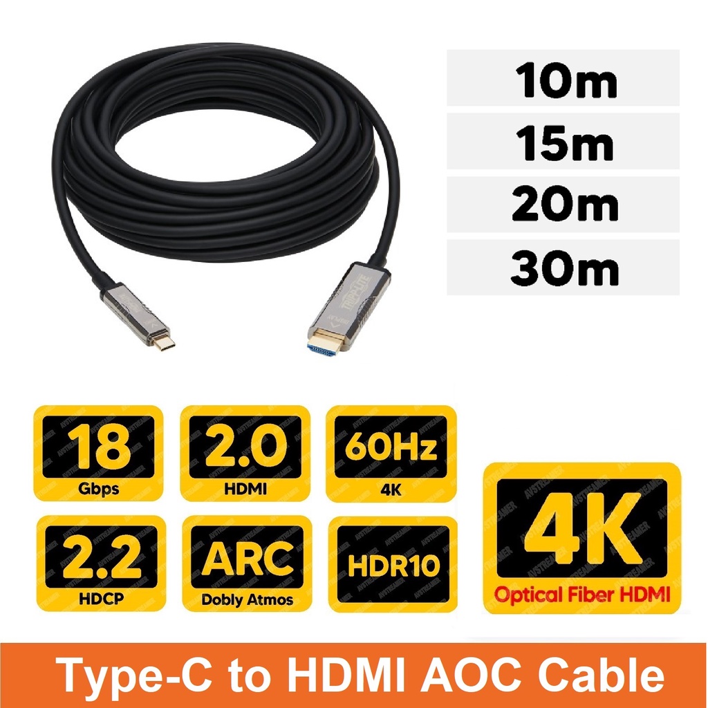 Type C to HDMI Fiber Optic AOC Cable (10m/15m/20m/30m) | Shopee Malaysia