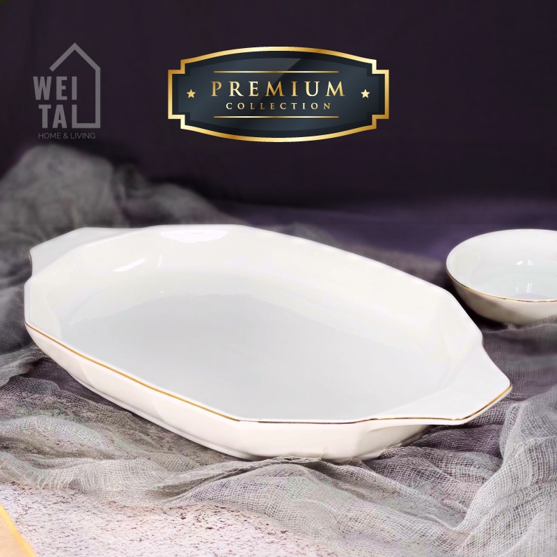 Ceramic Gold Line Plate Oblong Plate Rectangle Plate with Handle 长方形盘 ...