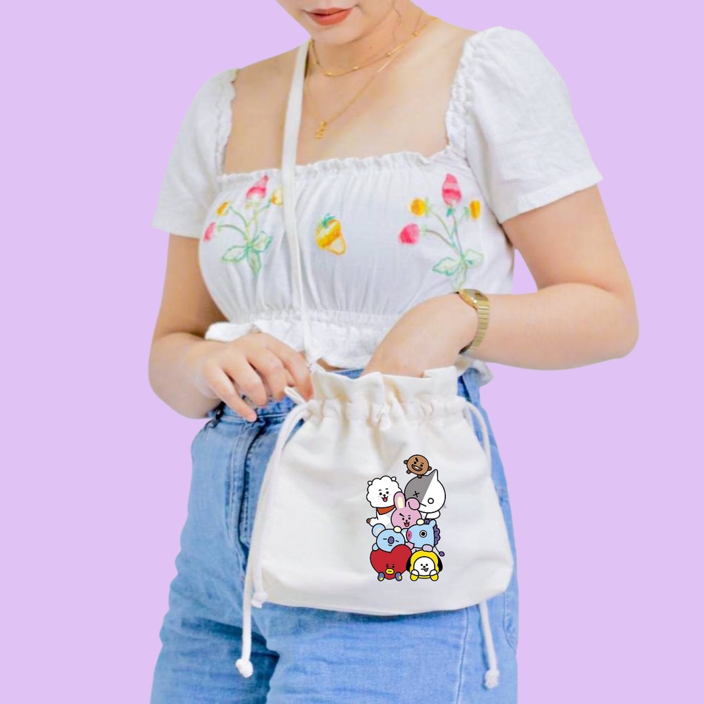 Korean Drawstring Sling Bag in Plain and BTS Collection by Instyle Nook ...