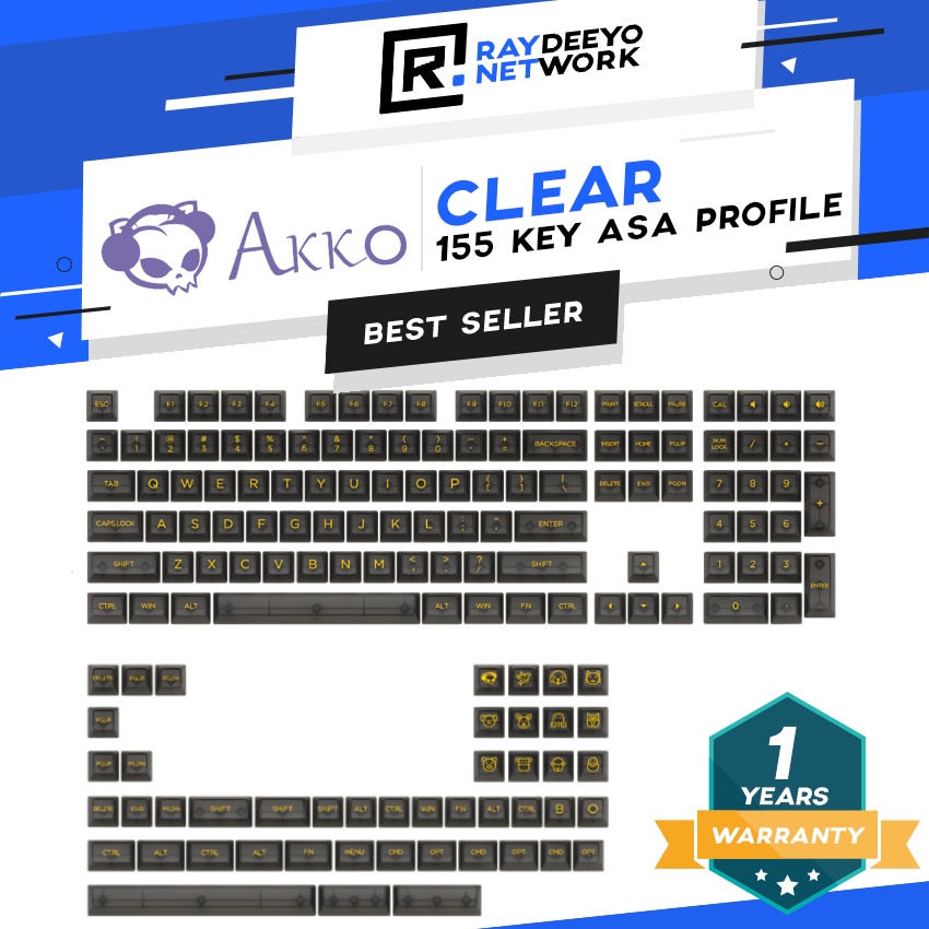 Akko ASA Clear Keycap Transparent Black V2 Set [ASA Profile 155 Keys ...