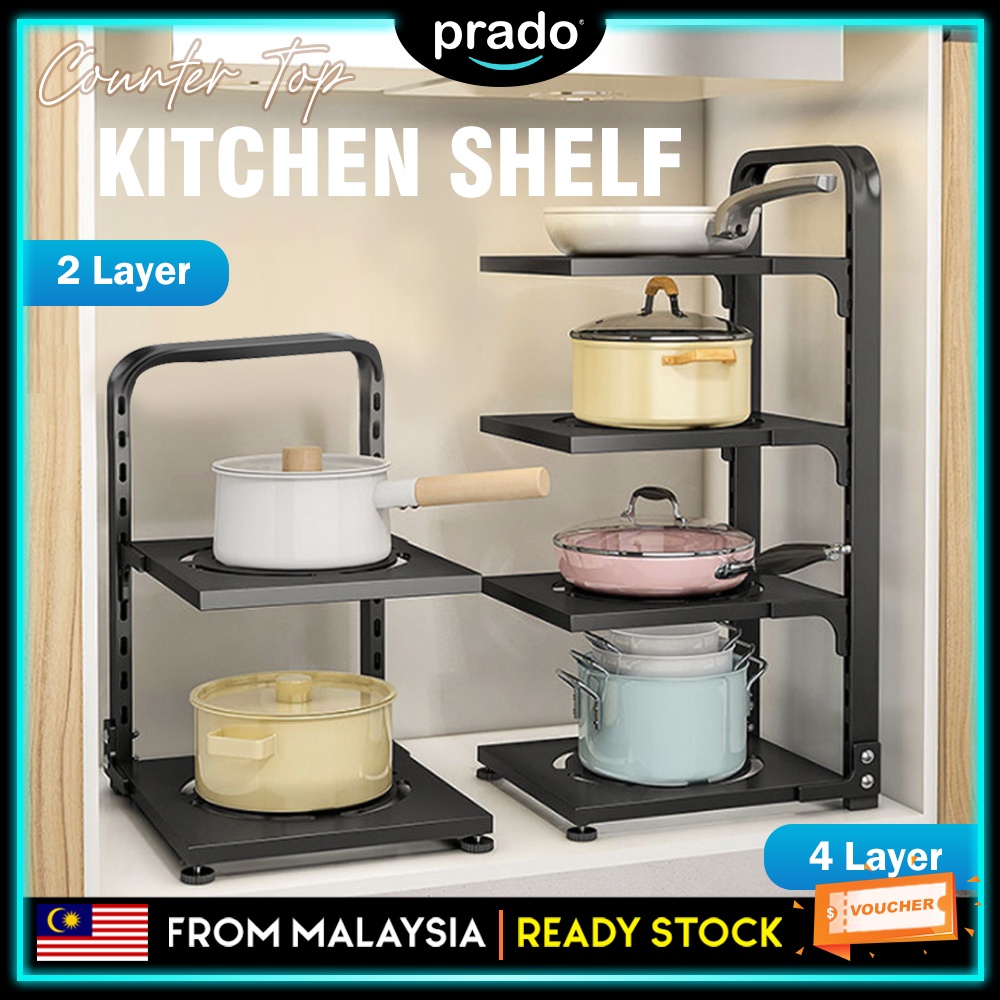 PRADO Kitchen Pot Rack Organizer Adjustable Layer Under Sink Storage ...