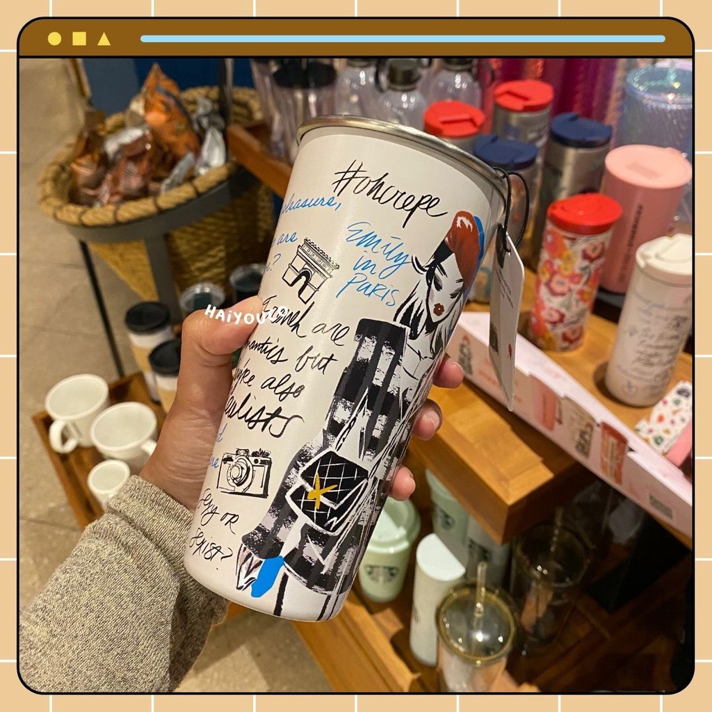 Tumbler Starbucks Emily In Paris 2022 Sketch Grande 473ml Stainless ...