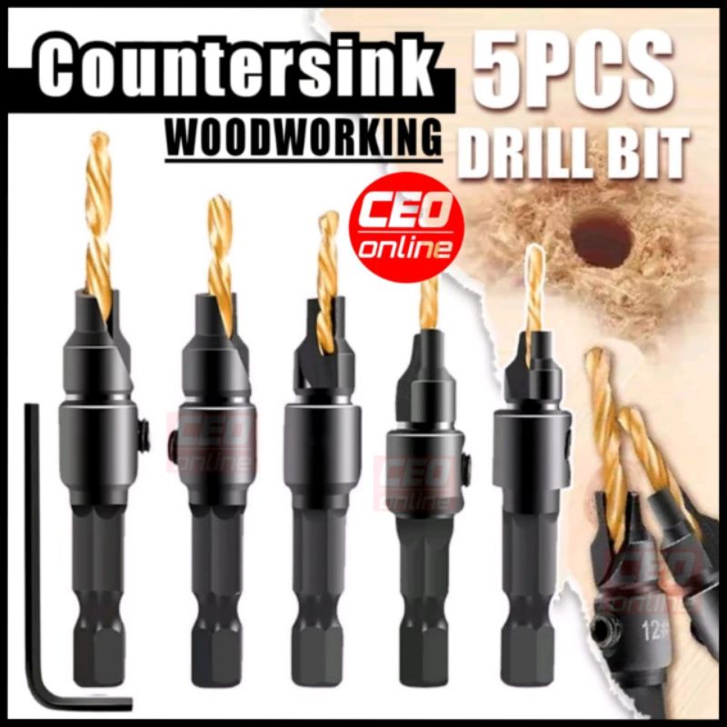 CEO 🇲🇾 5pcs Countersink Drill Woodworking Drill Bit Carpentry Drill Set ...