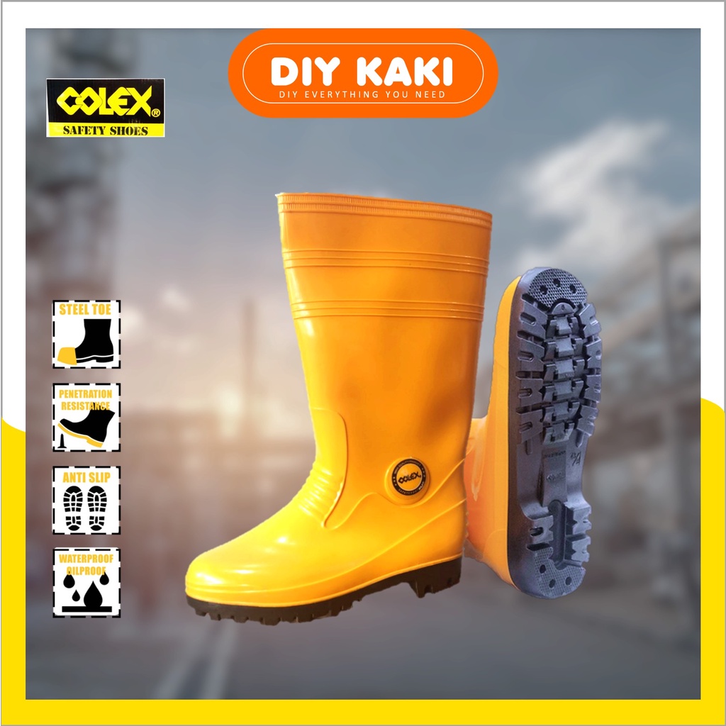 COLEX RG-8800 PVC Yellow Safety Rain Boots 14" Height Plastic Kasut ...