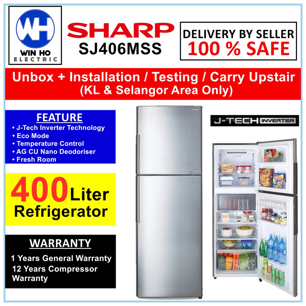 (INSTALL KL / SEL) Sharp Refrigerator SJ406MSS (400L) J Tech Inverter ...