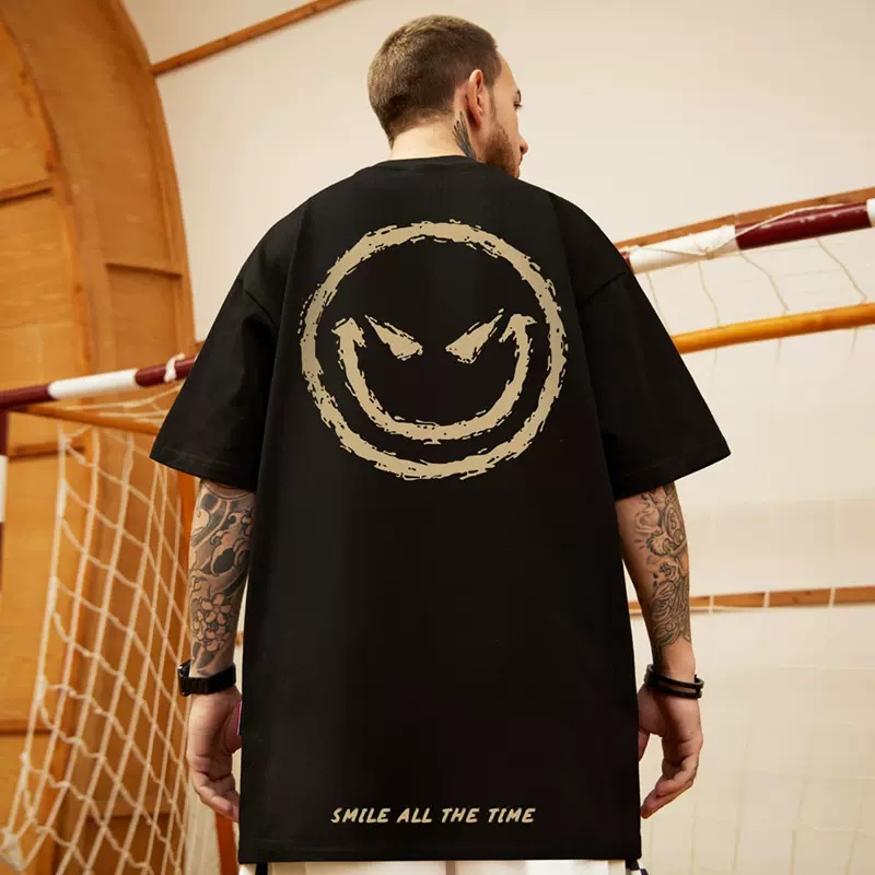 Couple Wear National Trendy Unique Hip-Hop Smiley Printed Short-Sleeved ...