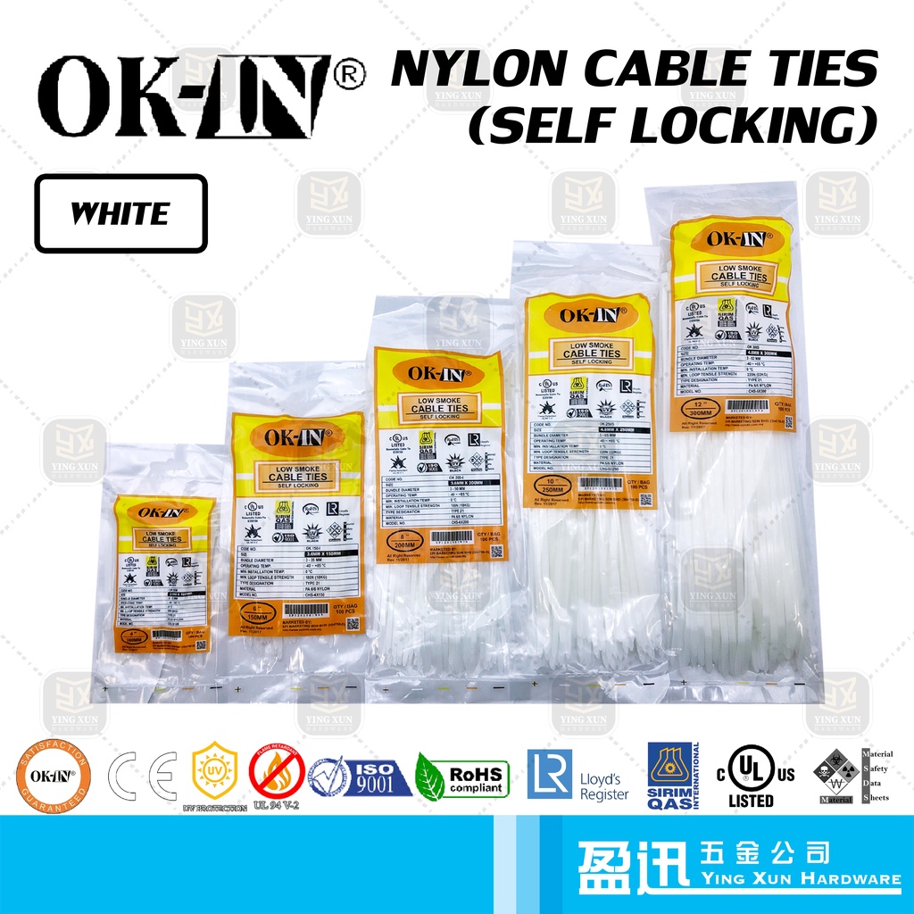 OK-IN Nylon Cable Tie White Wire Garden Plastik Ikat Pengikat Kabel ...