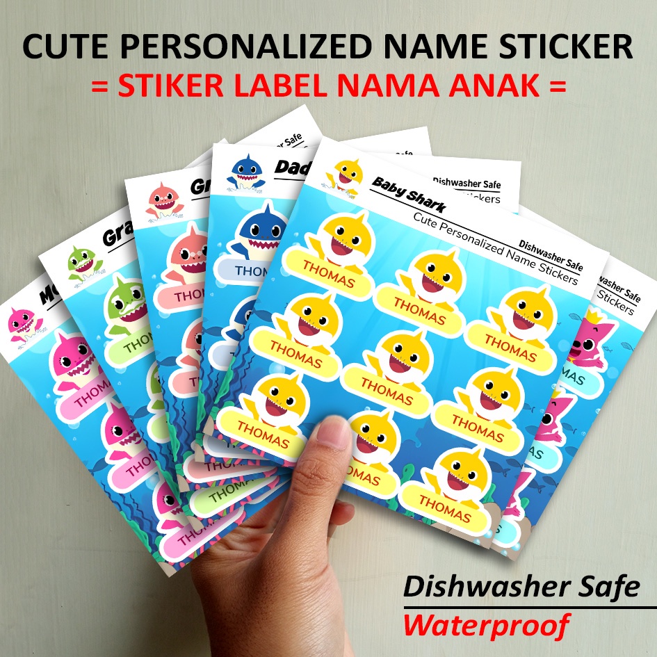 Custom CHILDREN'S NAME LABEL STICKER BABY SHARK SERIES CUSTOM NAME TAG ...