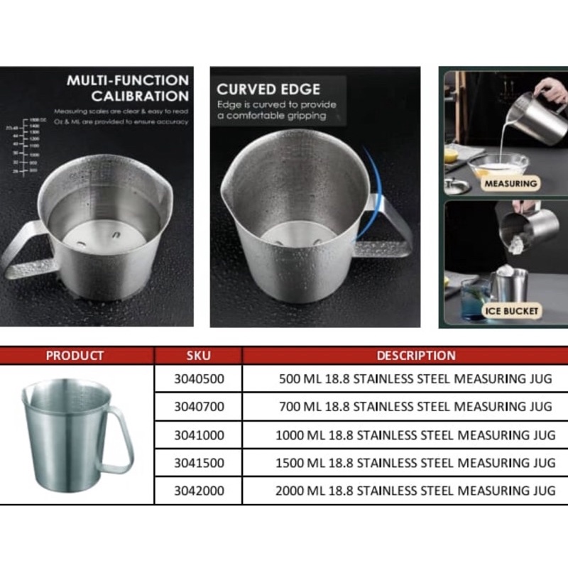 18.8 S/Steel Durable measuring Jug/Milk Frothing/Ice Bucket/Latte Art ...