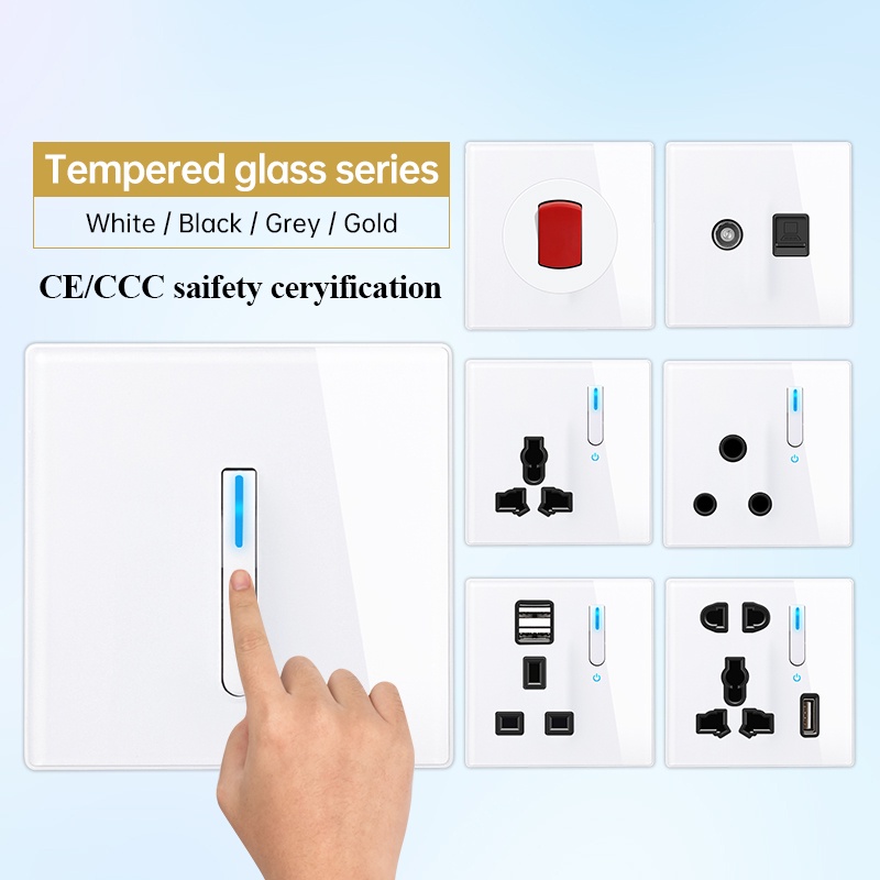 PSSRISE key switch socket 3D tempered glass led indicator button ...
