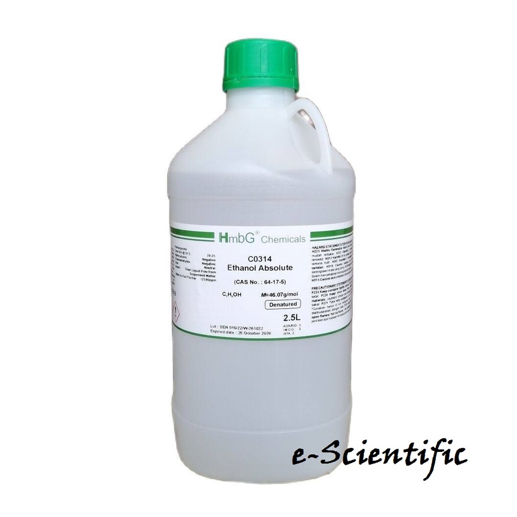 Ethanol Absolute, Ethyl Alcohol, Denatured, 2.5L, HmbG | Shopee Malaysia