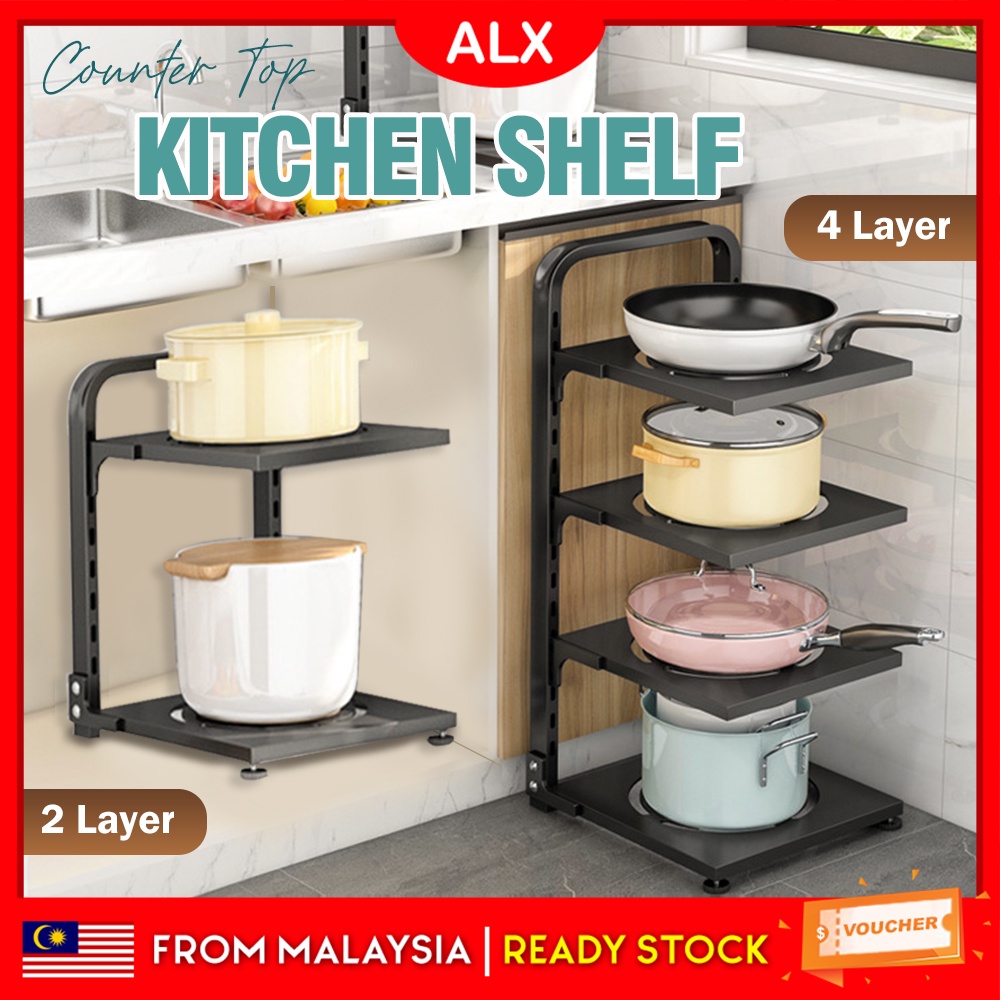 ALX Multi-layer Pot Storage Shelf Adjustable Countertop Pan Rack ...