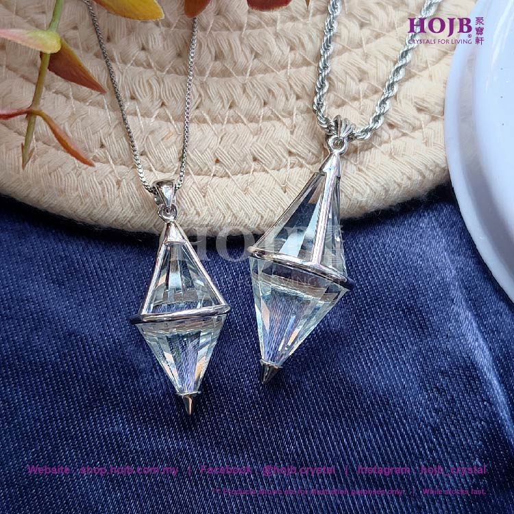HOJB High Grade Clear Crystal Quartz 6A Pendulum S925 Pendant 26-34mm 聚寶軒优质天然白水晶“摩尼宝珠”6A灵摆S925银 ...