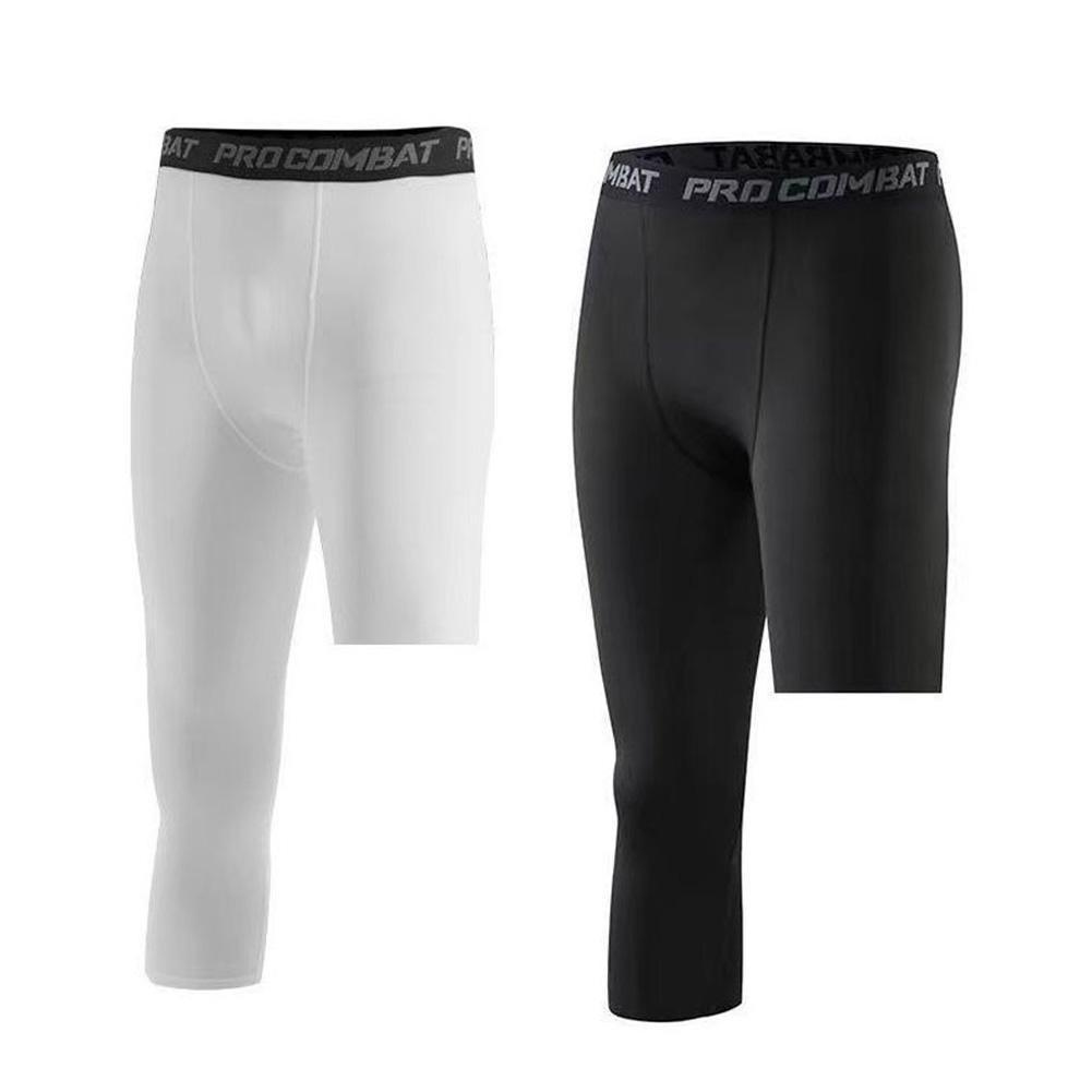 Men One Leg Compression 3 4 Capri Tights Pants Athletic Basketball Base