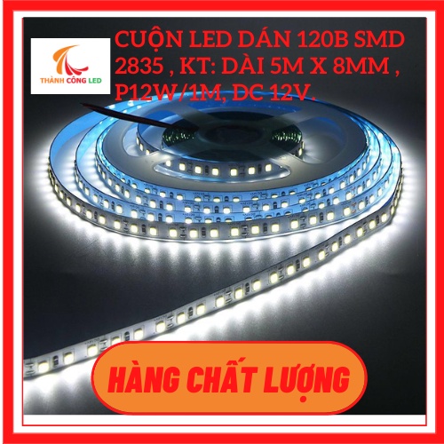 120b SMD 2835 led sticker roll, size: length 5m x 8mm, P12W/1m, DC 12V ...