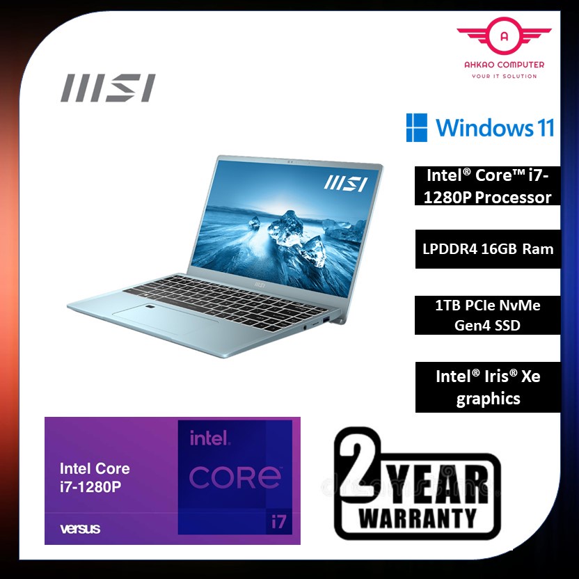MSI Prestige 14Evo A12M-254 14'' FHD Laptop Blue Stone ( I7-1280P, 16GB ...