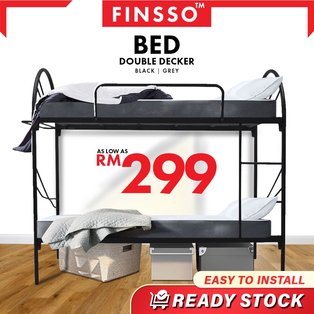 FINSSO : Powder Coat Metal Double Decker Bunk Metal Bed Frame/ Katil ...