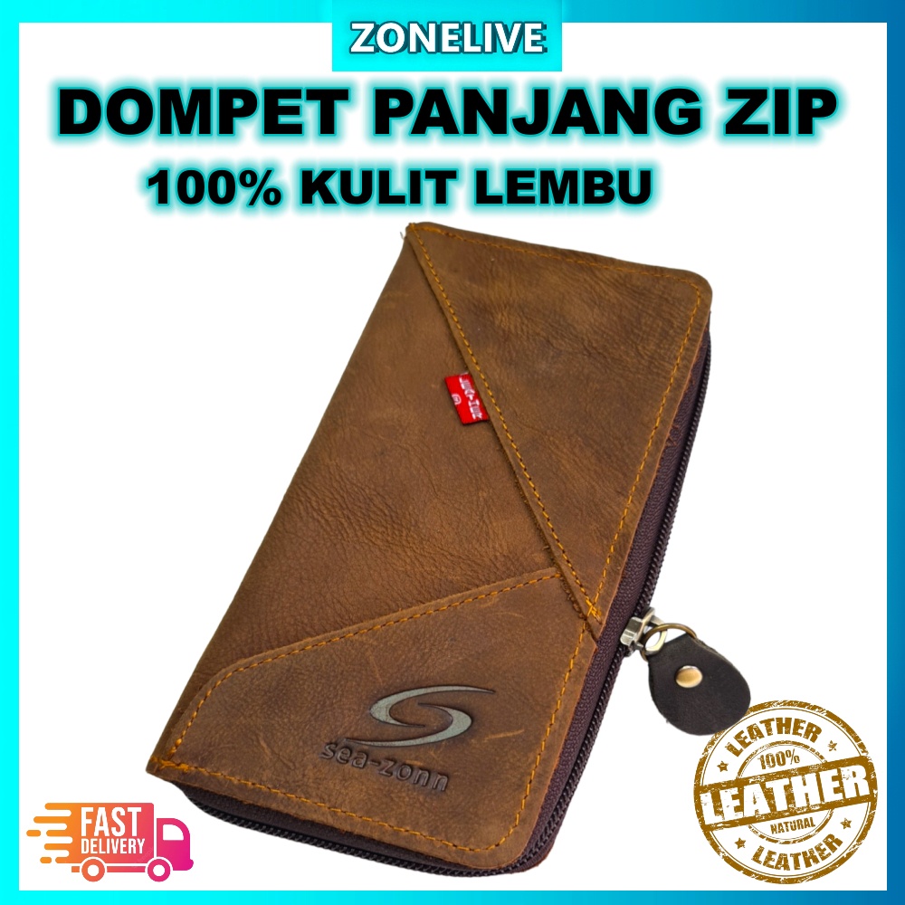 UPPER FULL GRAIN COW LEATHER ZIPPER LONG WALLET MEN DOMPET PANJNAG ZIP ...
