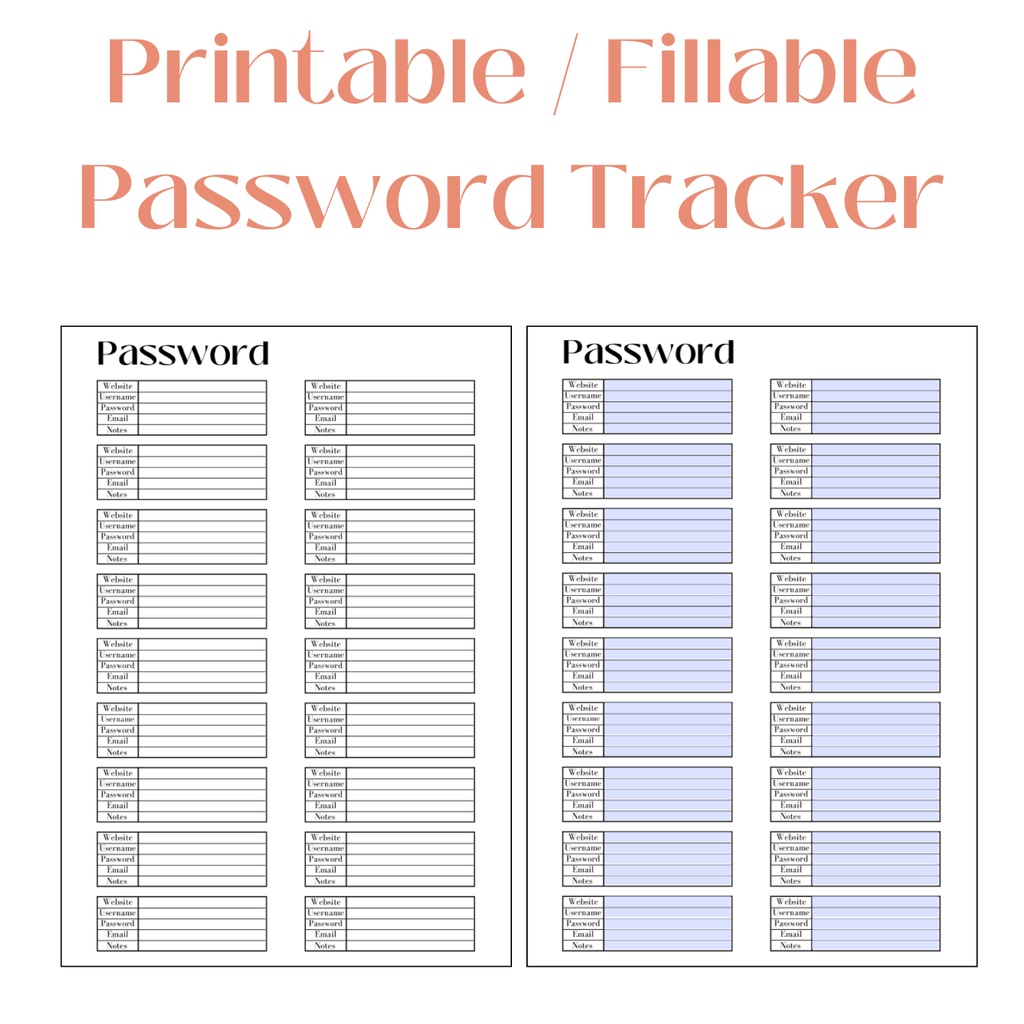 Password tracker | Printable or Fillable | PDF - digital copy notebook ...