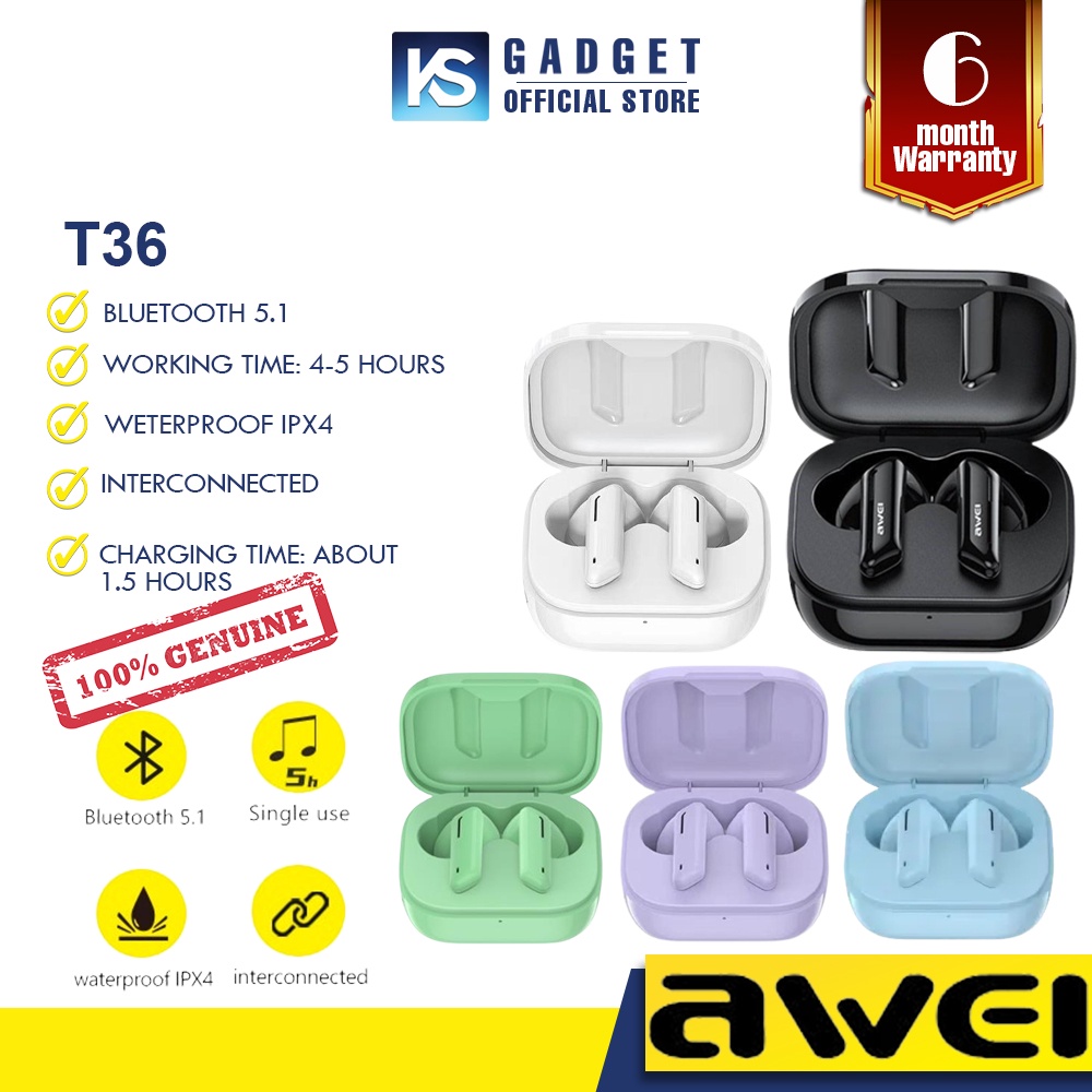 Awei T36 TWS Wireless Headphone Bluetooth 5.0 Earphones Mini Earbuds ...