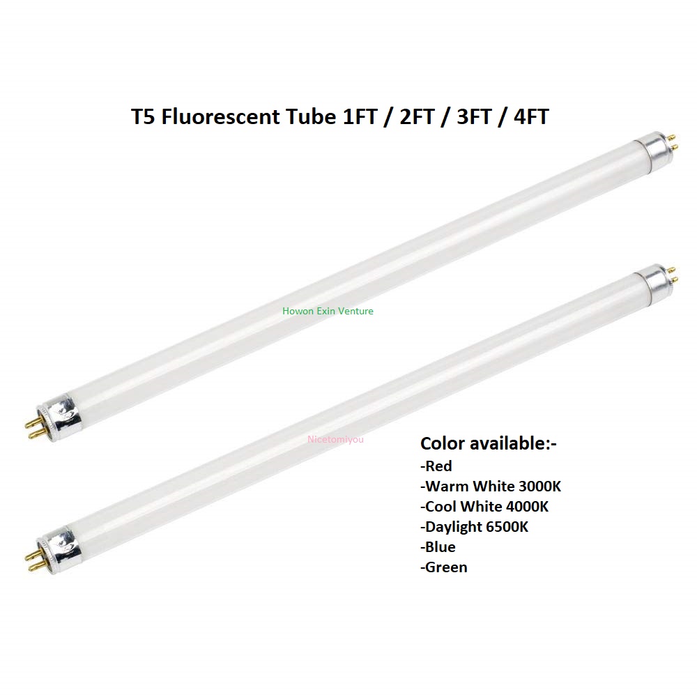 T5 Fluorescent Tube Only (1FT/2FT/3FT/4FT) Red/Blue/Green/Daylight 6500K/Warm White 3000K/Cool ...