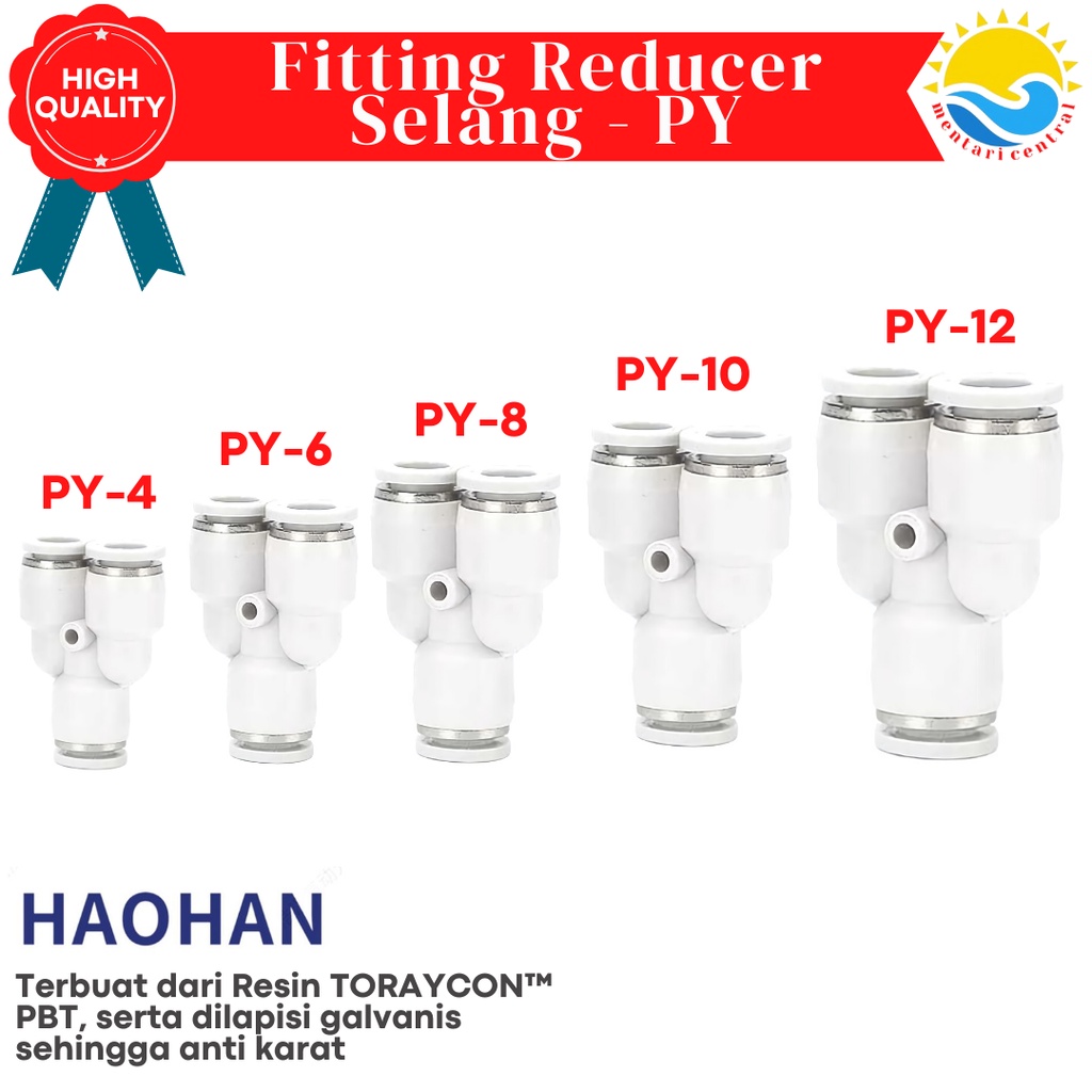 Py Y Y connector Push In Fitting Slip Lock Aeroponic Pneumatic Fitting ...