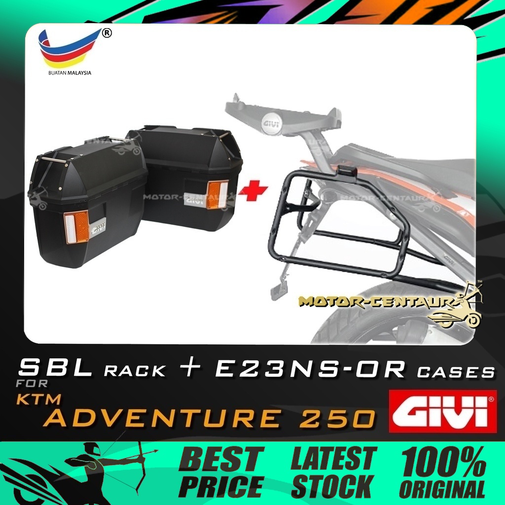 SET KOMBO KOTAK/BOX GIVI E23 E23N-S-OR SIDE CASES + GIVI KTM ADVENTURE 250/390 SBL SIDEBAG ...