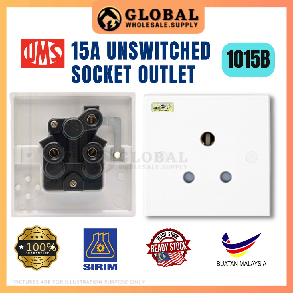 (SIRIM) UMS 15A UNSWITCHED OUTLET Socket Round Pin Soket 15amp Socket ...