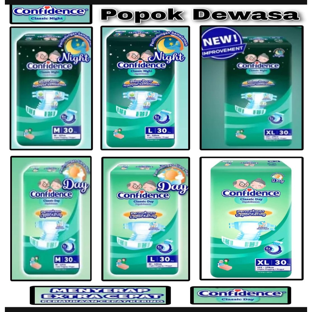 Adult Diaper Confidence Adhesive Diaper Classic Day/ Night M30 L 30 ...