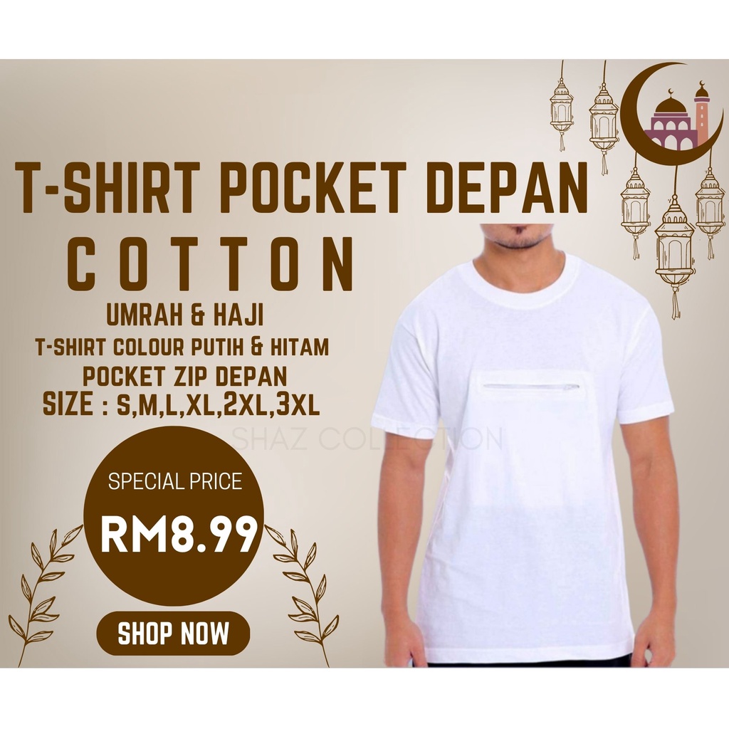 T-Shirt Al Hera Baju Haji & Umrah Lelaki Berzip Baju Haji Putih Dan ...