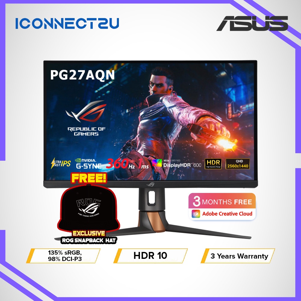 Asus 27" ROG Swift PG27AQN Ultrafast IPS QHD 360Hz 1ms GSync HDR10 ...