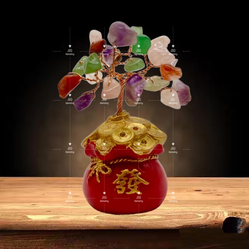 Crystal Money Tree with Money Bag Feng Shui Cabinet Decoration for ...
