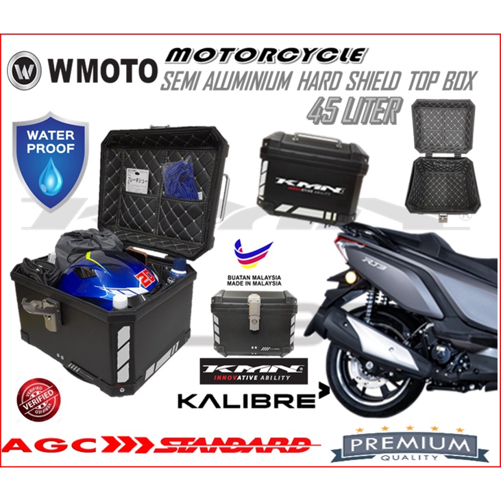 WMOTO SEMI ALUMINIUM WATERPPROOF TOP BOX 45LITER MOTORCYCLE HARD SHIELD ...