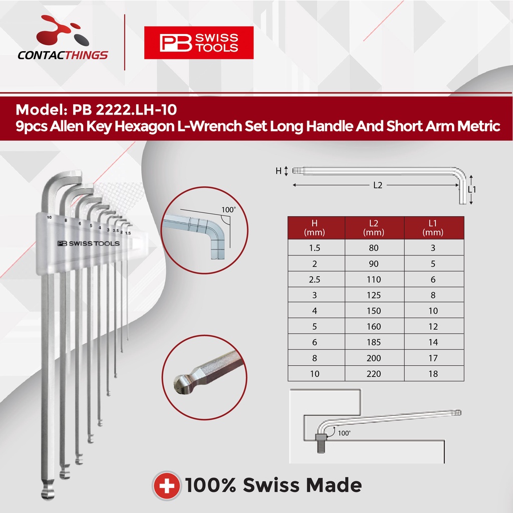 PB SWISS TOOLS 9pcs Allen Key Hex L-Wrench Set Long Handle and Short ...