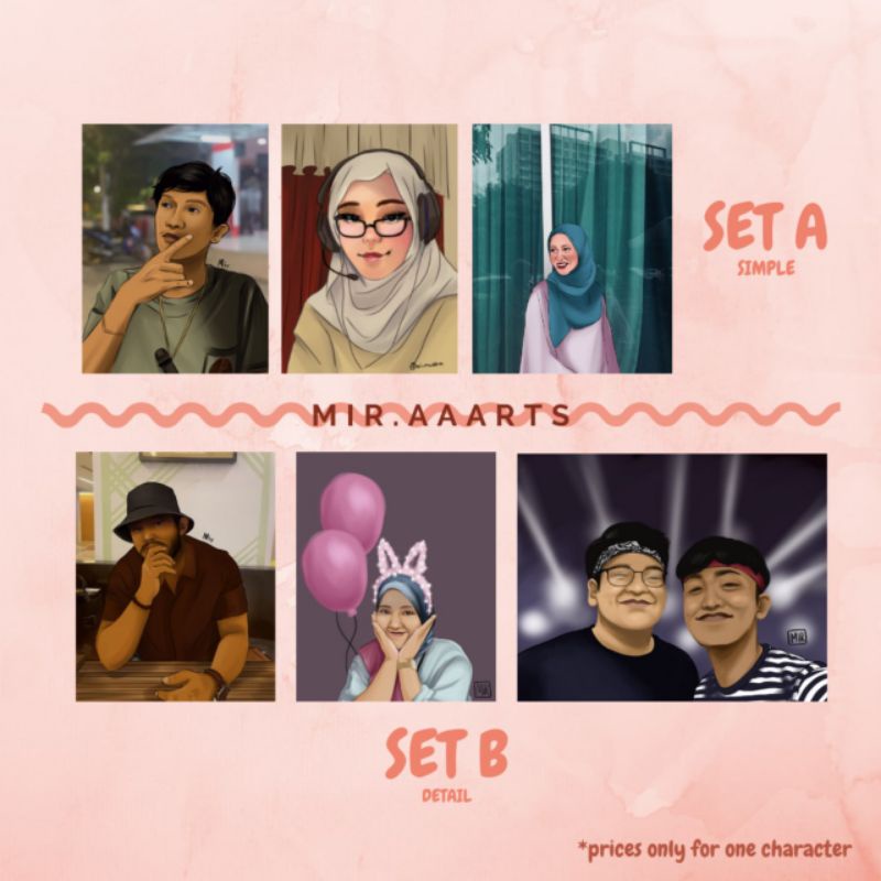 SET A (simple) | custom portrait digital | Servis lukisan portrait ...