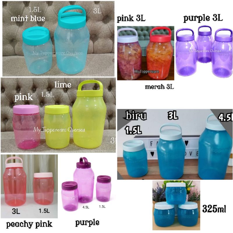 Tupperware Universal Jar red merah pink ungu purple blue biru tosca turqoise 1.5L 3L 325ml 4.5L ...