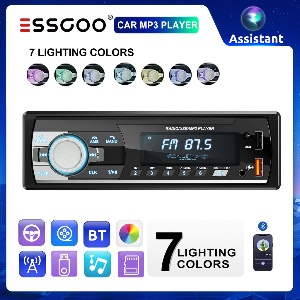 ESSGOO Car Radio Bluetooth Stereo Head Unit 521 Voice Assistant Car ...