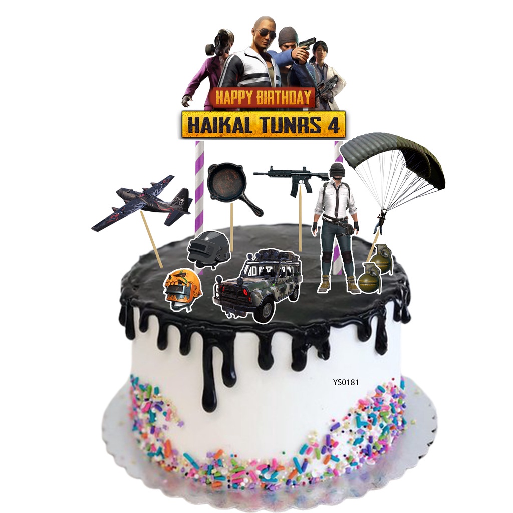 [CUSTOM NAME] Happy Birthday Cake Topper Pubg 3 Decoration Set Party ...