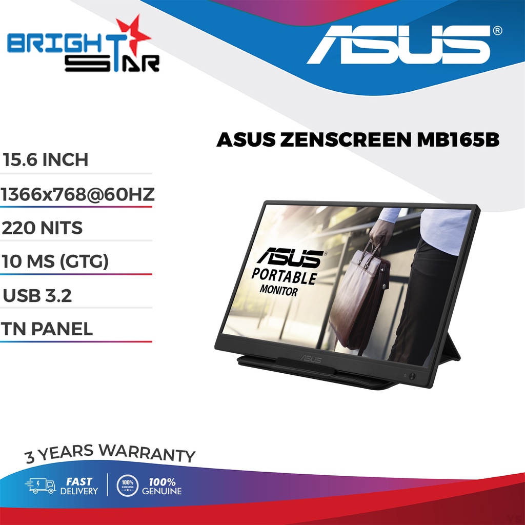 ASUS 16" ASUS ZENSCREEN MB165B / 15.6" TN PANEL / 1366x768@60HZ HD ...