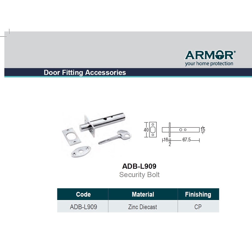 (1Pc) Armor ADB-L909 Security Door Bolt For Added Security Iron Door ...
