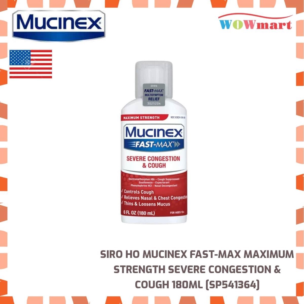 Mucinex Fast-Max Maximum Strength Severe Congestion & Cough Syrup 180ml ...